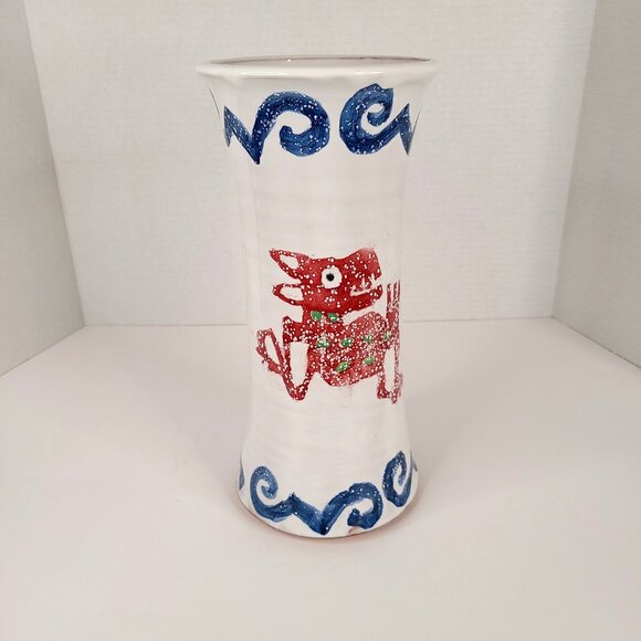 Accents | Vintage Red Clay Hand Painted Pottery Vase 15 Signed | Poshmark